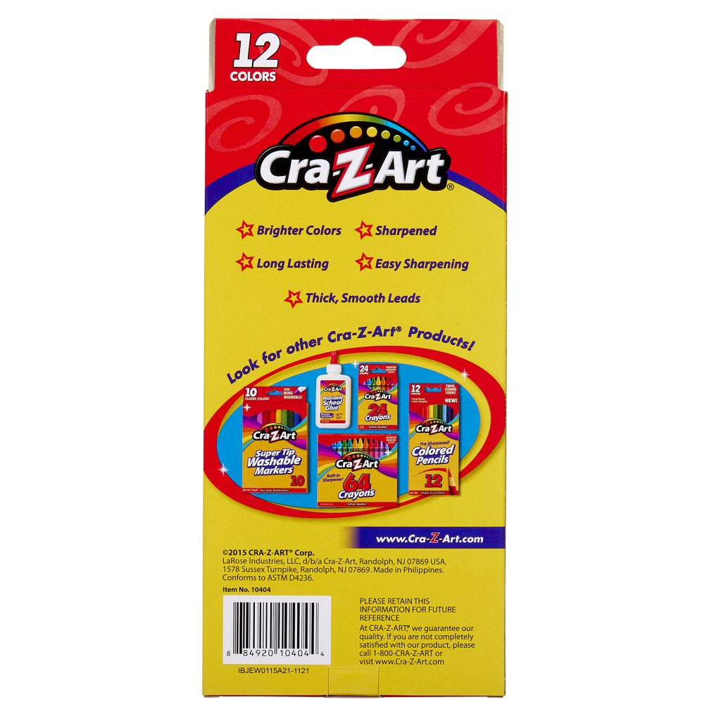 12 ct Colored Pencils peggable box Cra-Z-Art 12 Colored