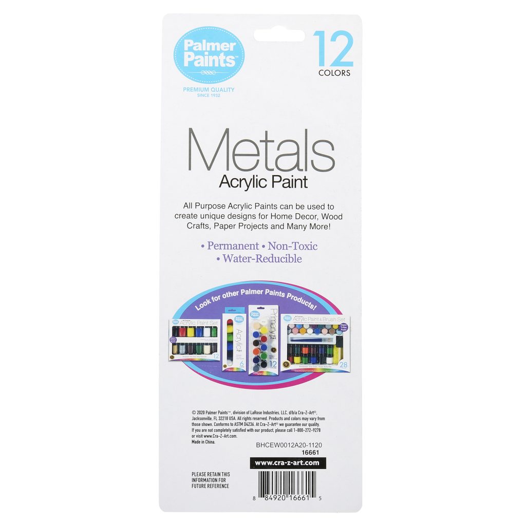 Palmer Paint Acrylic Metals 12 count Pots
